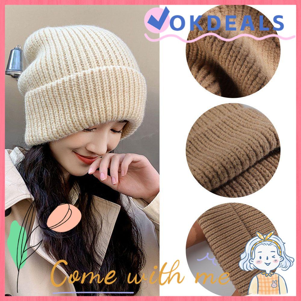 OKDSHOP Knitted Beanies High Quality Ladies Casual Cap Solid Cute ...