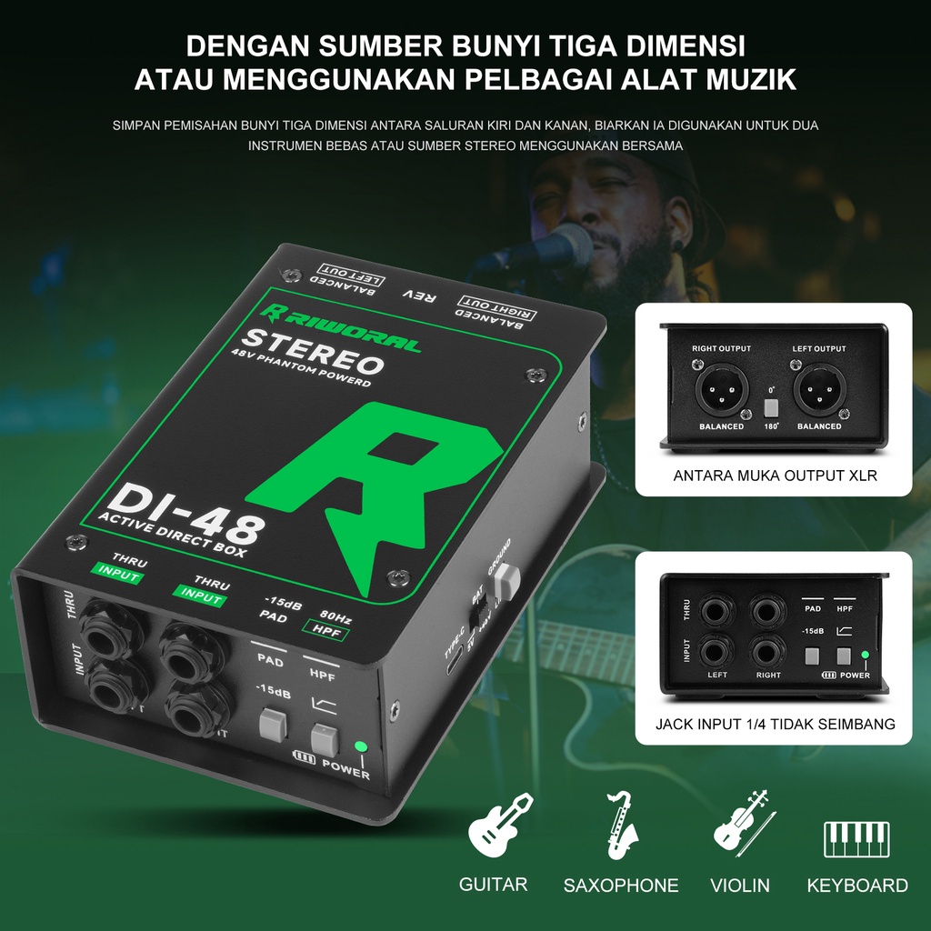DI Box 2 channel stereo guitar bass keyboard Active Direct DI box Get ...