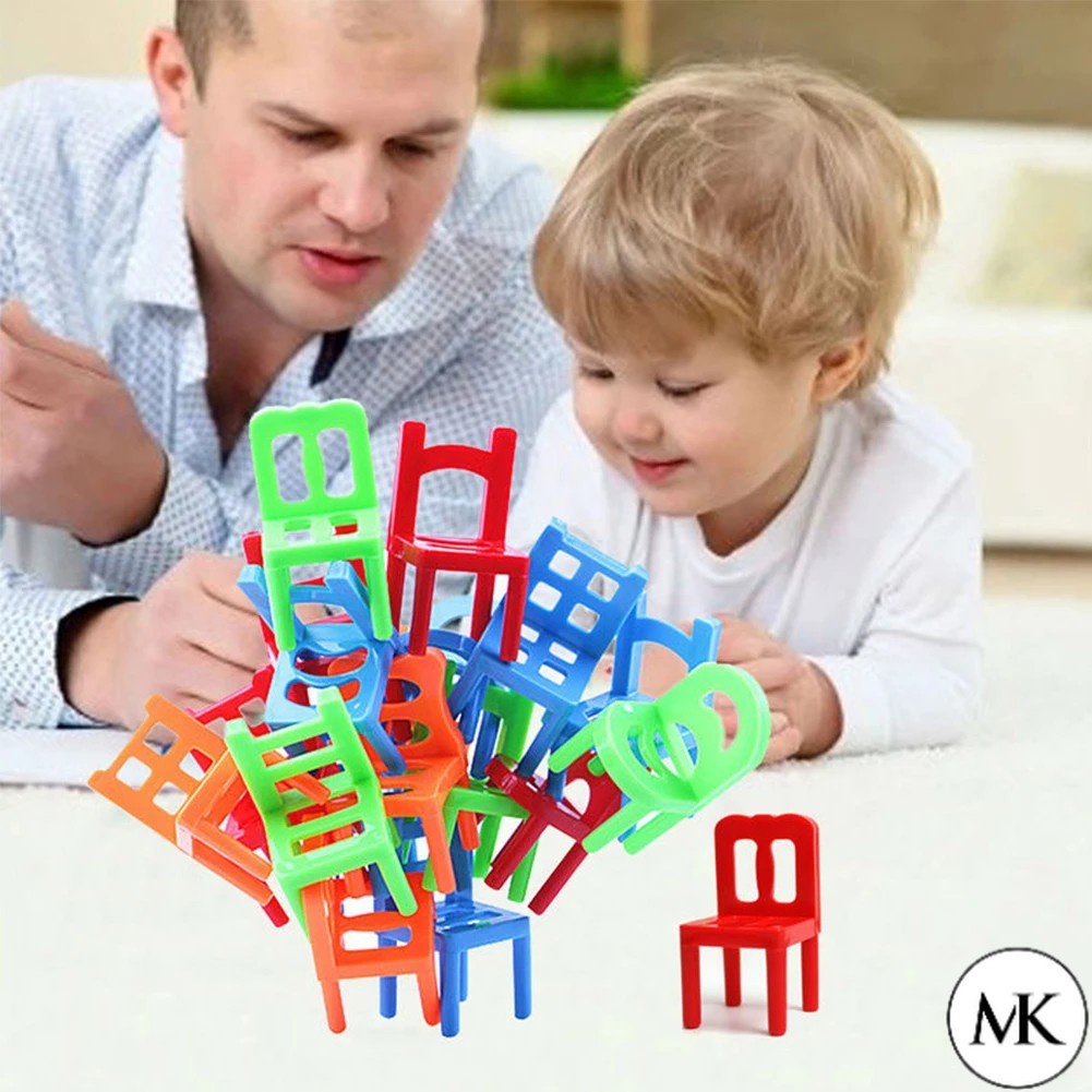 MK 18 pcs Per Set Board Game Balance Chairs Adult Kids Stacking Game ...