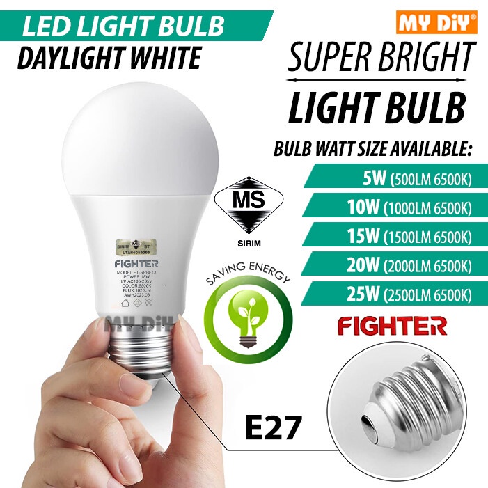 MYDIYHOMEDEPOT - SIRIM LED BULB E27 5W 10W 15W 20W 25W DAYLIGHT WHITE ENERGY SAVING SUPER BRIGHT ...