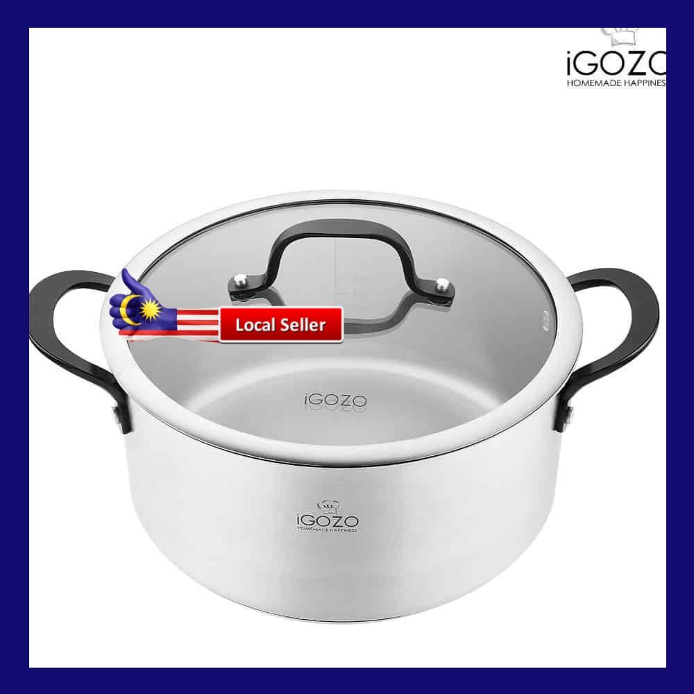 iGOZO Stainless Steel Casserole 24cm Elite 304 + Glass Lid | Saucepan ...