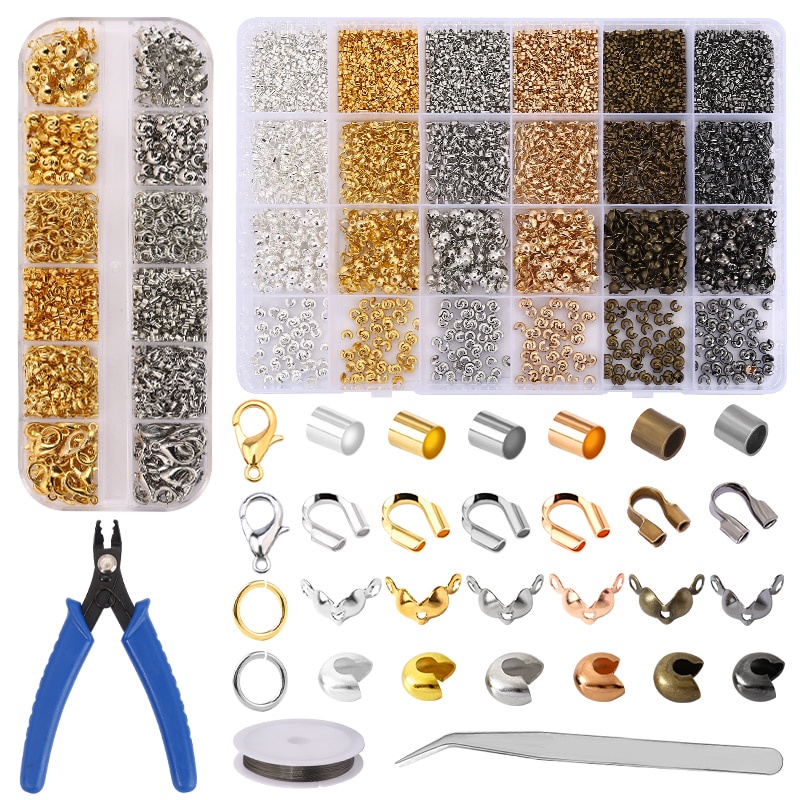 Crimp Beads Covers Kit with Bead Crimping Pliers Tool Brass Crimp Beads ...
