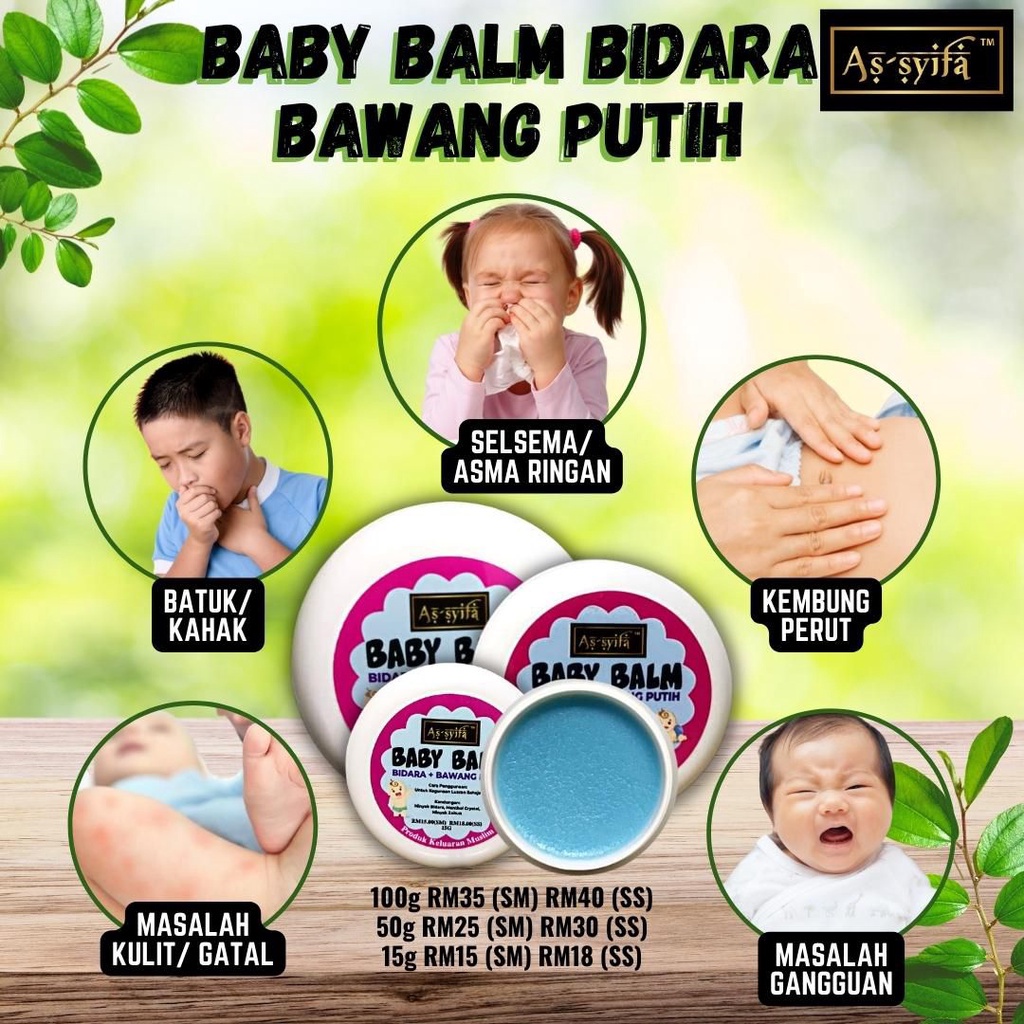 BALM BABY BIDARA AS'SYIFA (15G, 50G, 100G) KEMBUNG PERUT SELESEMA BATUK ...