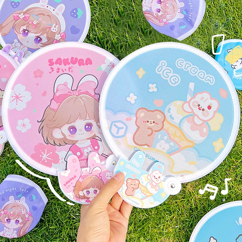 Creative Cartoon Foldable Hand Fan Summer Day Portable Mini Round Fan ...