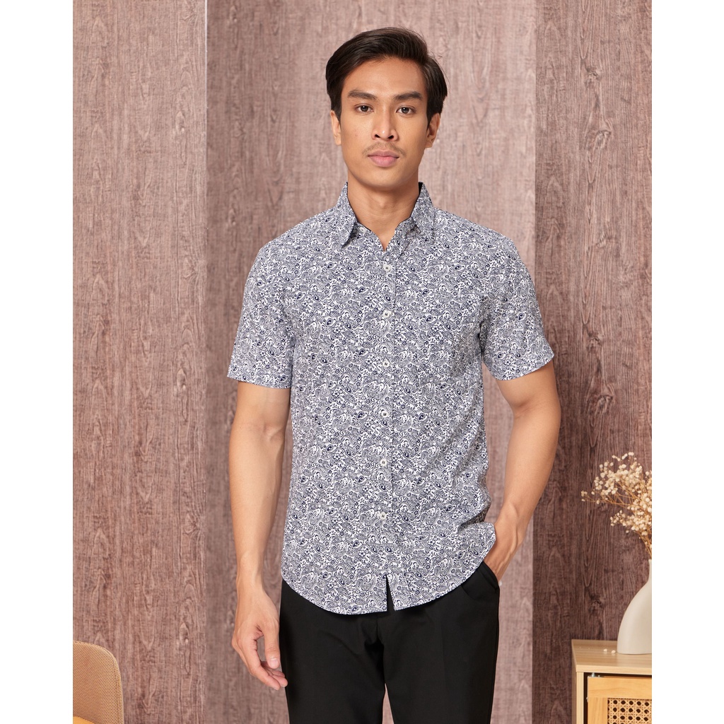I Am Famous Slim Fit Shirt - Dark Blue White | Shopee Malaysia