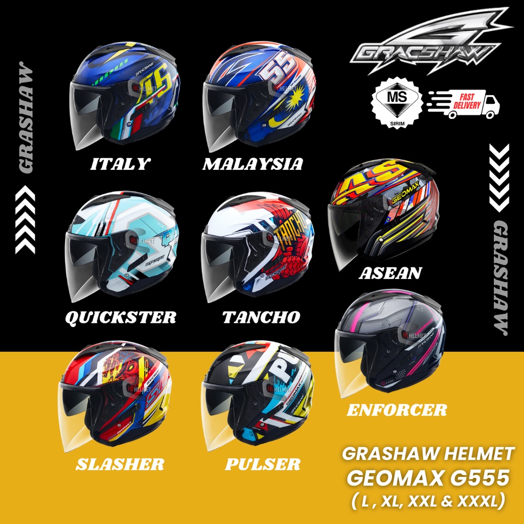 GRACSHAW GEOMAX G555 SERIES HELMET DOUBLE VISOR (GRACSHAW HELMET GEOMAX ...