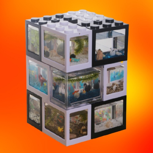 FISH MINI TANK 12CM X 8 CM X 10.5CM Aquarium Mini Lego Block Fish Tank ...
