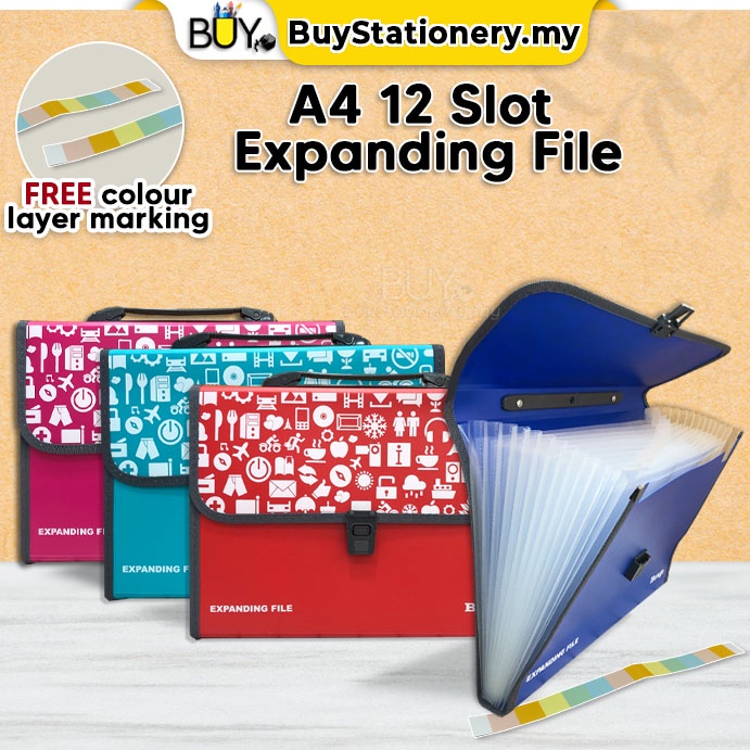 Benge A4 Pocket File Folder Expanding 12 Layer Paper Organizer ...