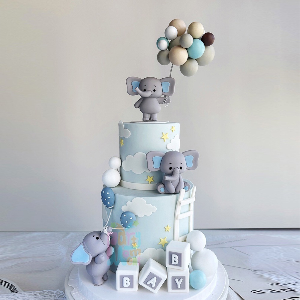 Blue Elephant Cake Topper Baby Letter Blocks Cake Decoration for ...