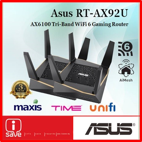 Asus RT-AX92U ( 1 PACK / 2 PACK ) AX6100 Tri-Band WiFi 6 Mesh WiFi ...