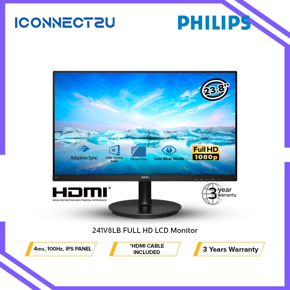 Philips 23.8" 241V8LB VA Full HD 100Hz 4ms Adaptive Sync LED Monitor ...