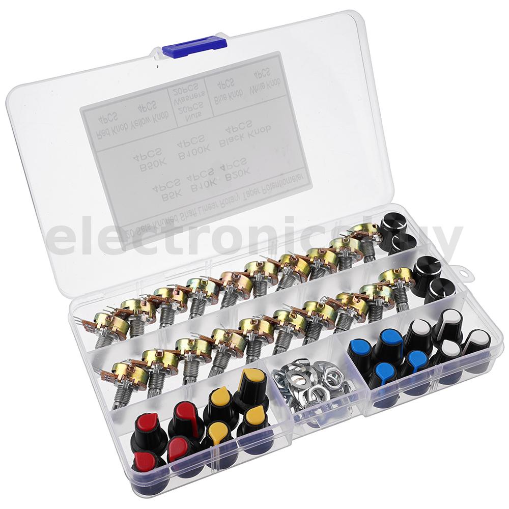 20PCS Single Potentiometer B5k/10k/20k/50k/100k Knob Cap Set Boxed ...
