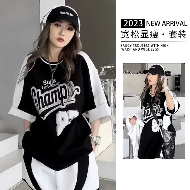 【Plus Size】(40-150KG)大码300斤欧货休闲运动套装女夏季胖mm设计感短袖T恤阔腿裤两件套bigsize oversize | Shopee Malaysia