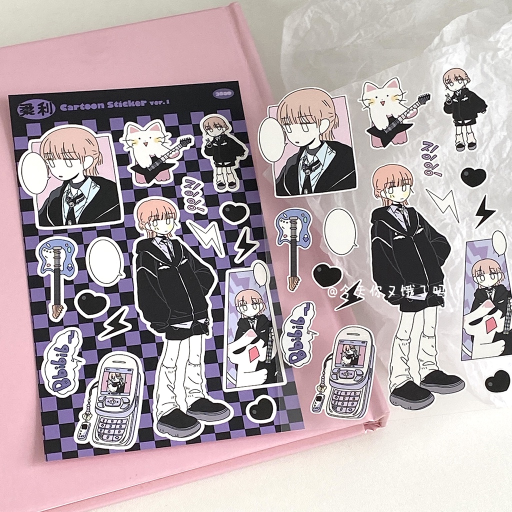 White Cat Guitar Soft Cartoon Character Sticker Postcard Handbook ...