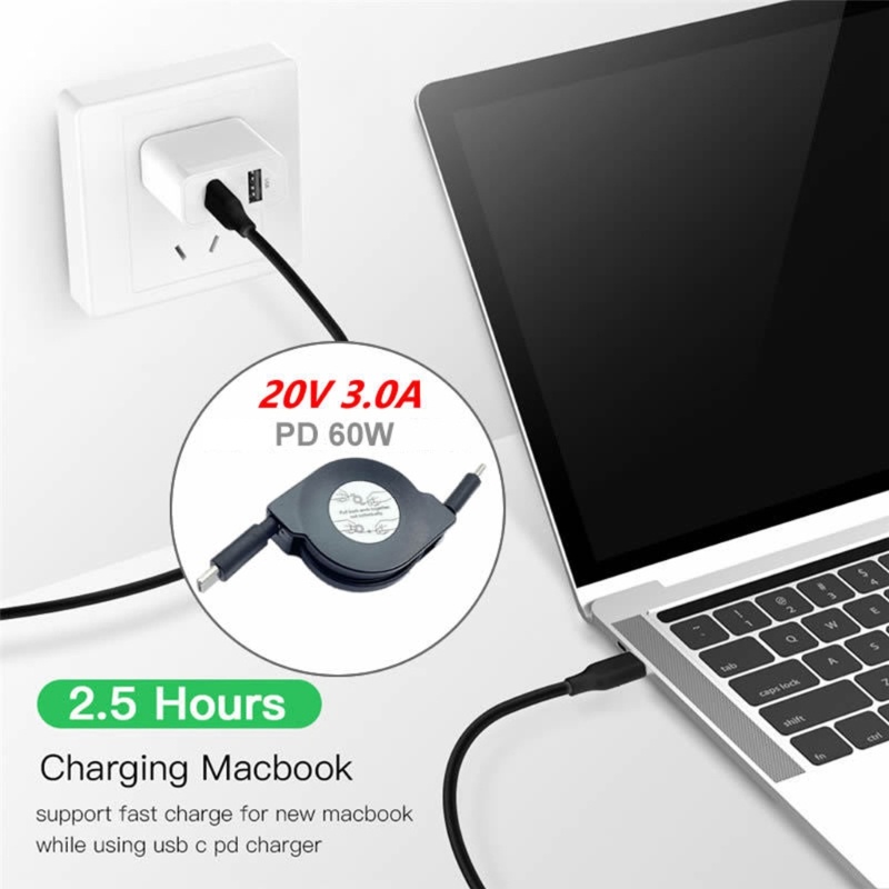 LI 2 in 1 60W Car Lighter Adapters Charger Telescopic Cord USB C Fast ...