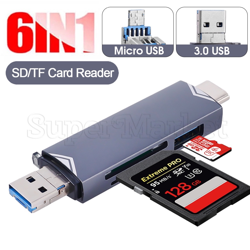 6-in-1 3.0 Card Reader Aluminum Alloy Memory Card Reading Adapter SD/TF ...