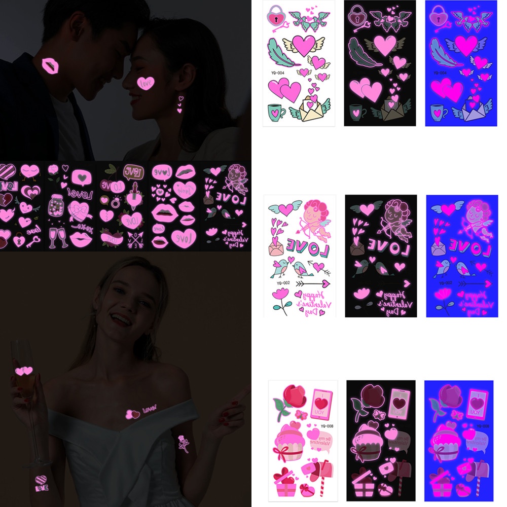 10sheet Hotties Love Heart Waterproof Luminous Fluorescent Temporary ...