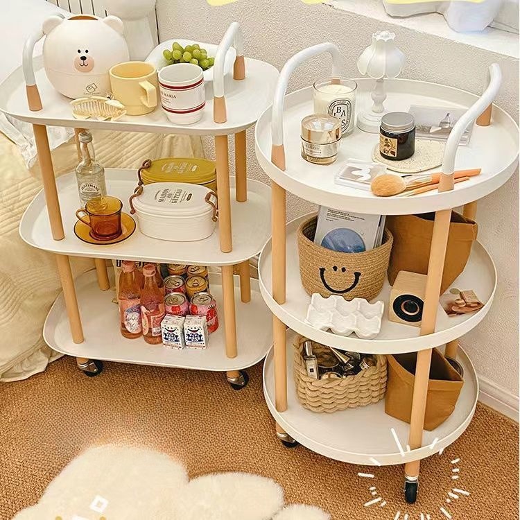 『Free Shipping』Ins round storage rack with pulleys multifunctional ...