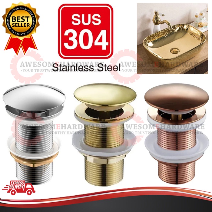 SUS304 STAINLESS STEEL 32MM BATHROOM WASH BASIN PRESS SPRING POP UP ...