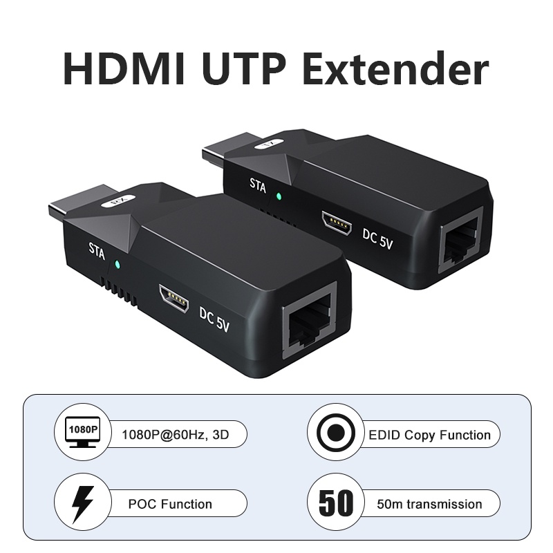 HDMI Extender 165ft Audio Video 1080P Over Cat5 Cat6 Ethernet Cable ...