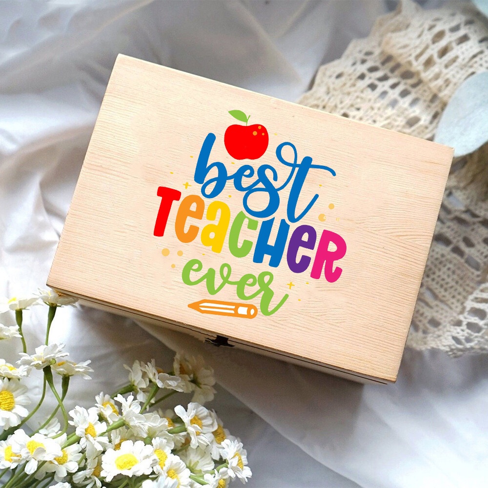 Best Teacher Ever Print Rainbow Teacher Series Wooden Jewelry Box Ring ...