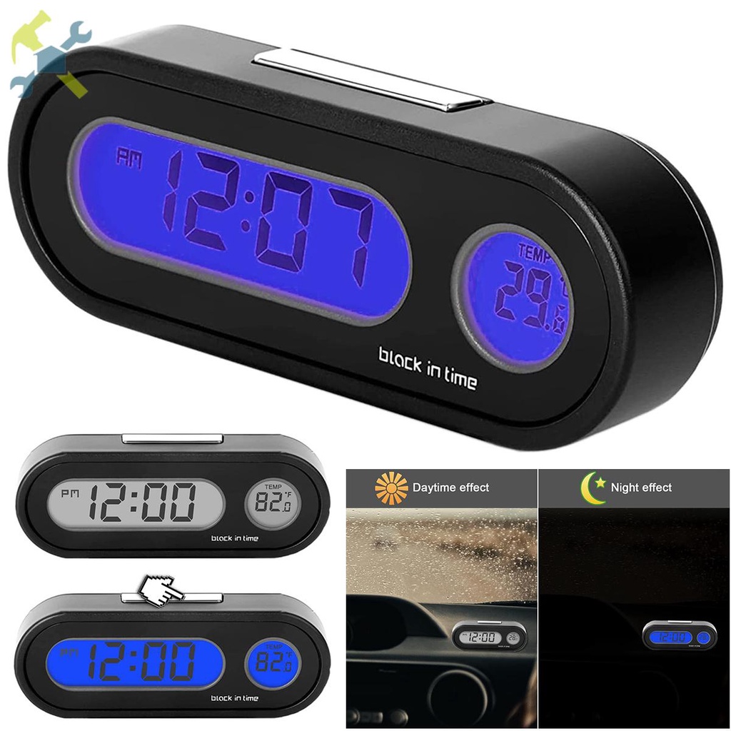 Car Temperature Clock 2 in 1 Auto Digital Thermometer Clock Dashboard ...
