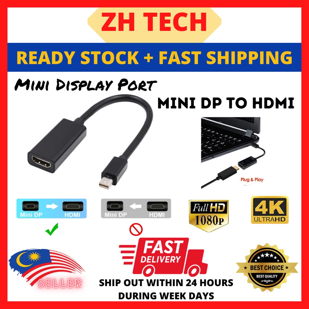 Mini Display Port To HDM 1080p 4K DP Mini DisplayPort Male to Female ...