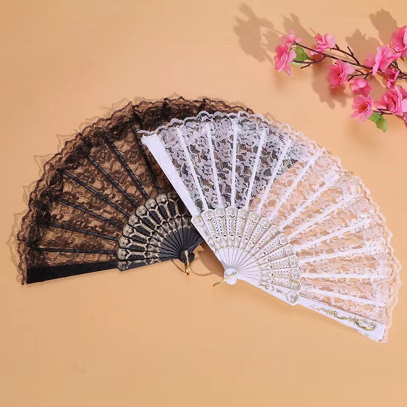 White Lace Folding Fan Wedding Cosplay Party Home Decorative Fan ...