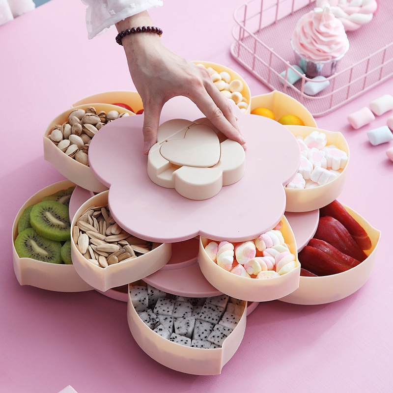 Nut Serving Platter Flower-Shaped Dried Fruit Plate Rotating Snack ...