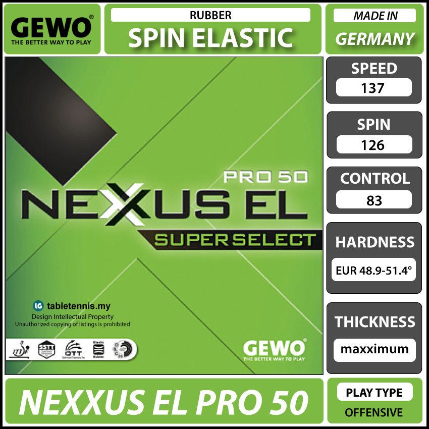 Gewo Rubber Nexxus EL Pro 50 Super Select Spin Elastic Table Tennis ...