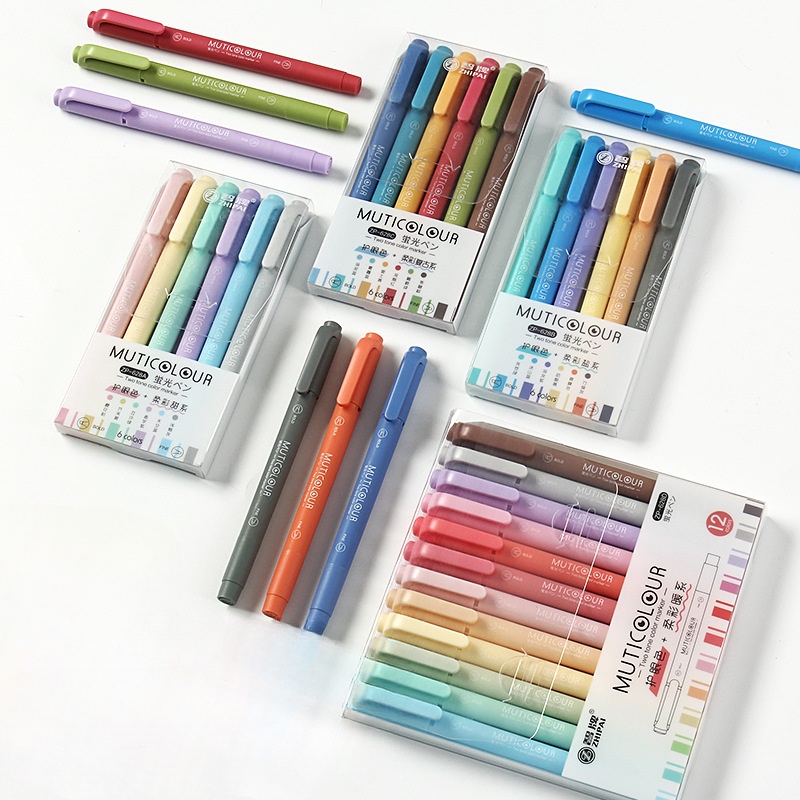 12 Colors Zhipai Highlighter Light Color Morandi Double-Ended Marker ...