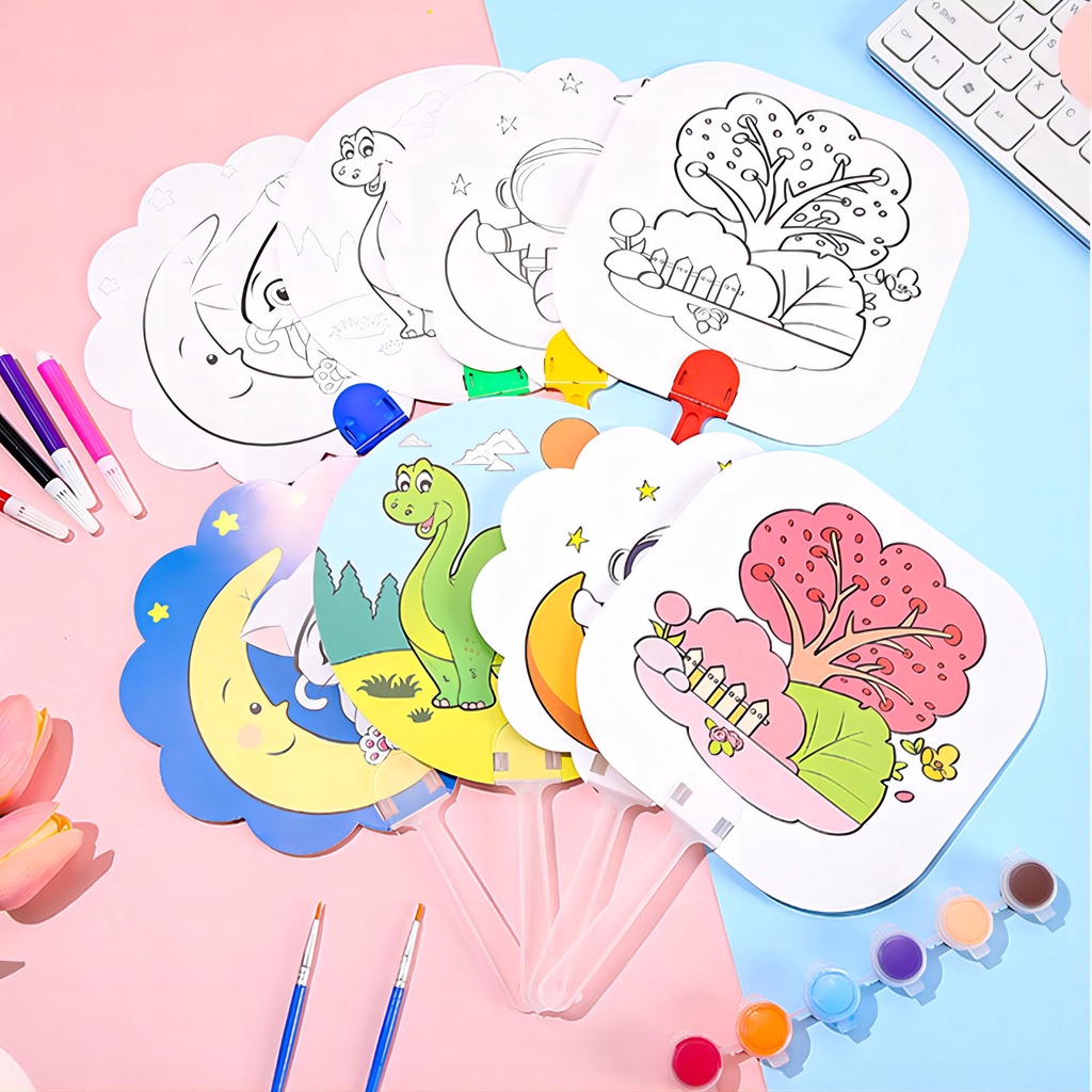 Diy Blank Paper Fan Cartoon Painted Hand Fan Coloring Coloring Painting ...