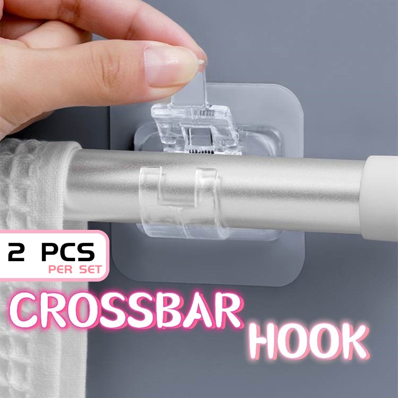 (2pcs/set) Crossbar Bracket Rod Clip Self Adhesive Hook Hanging Clips ...
