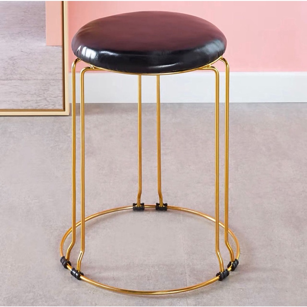 Nordic Stool Home Modern Minimalist 6 Gold Leg Steel Frame Round Low ...