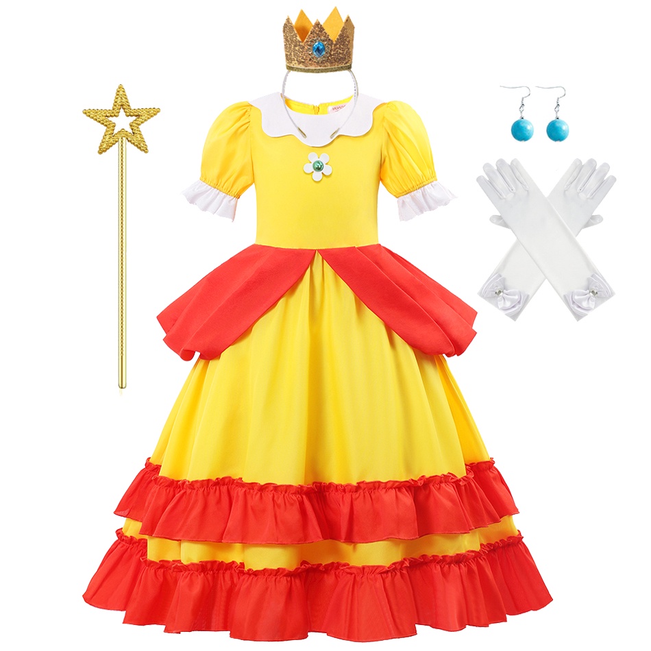 Princess Peach Girls Cosplay Dress Kids Super Mario Vestidos Party ...