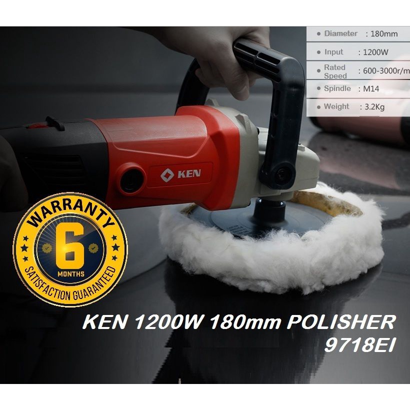 Ken Professional 1200W (180mm / 7-inch) Step-Speed Rotary Polisher ...