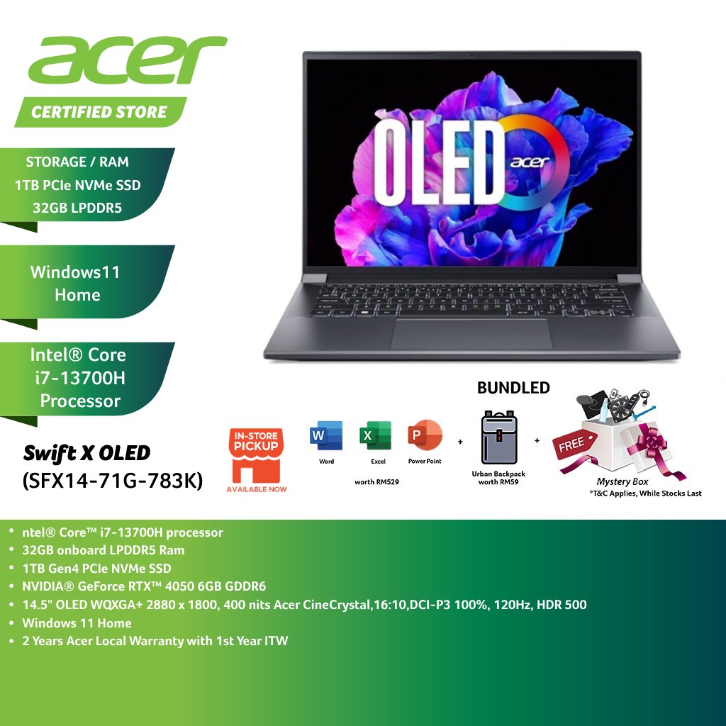 Acer Swift X SFX14-71G-783K 14.5'' WQXGA+ OLED Laptop Grey ( I7-13700H ...