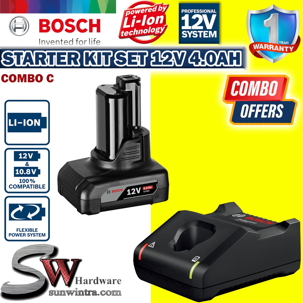 Bosch 1x / 2x 12v 4.0Ah Battery Combo 1x GAL12V-40 Battery Charger ...