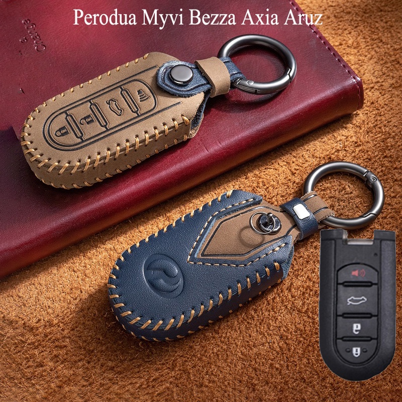 Perodua Myvi Axia Aruz Bezza Remote Key Leather Case Cover Keychain ...