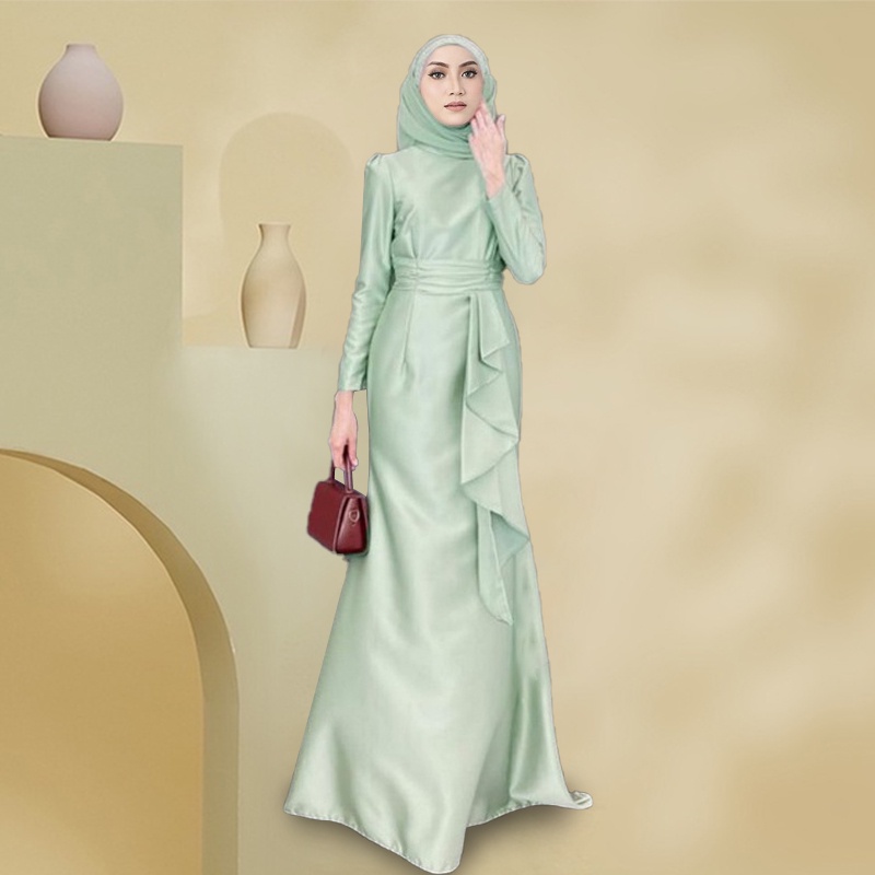 Abaya Green Tea Dress Jubah Abaya Lace Baju Raya 2023 Jubah Belted ...