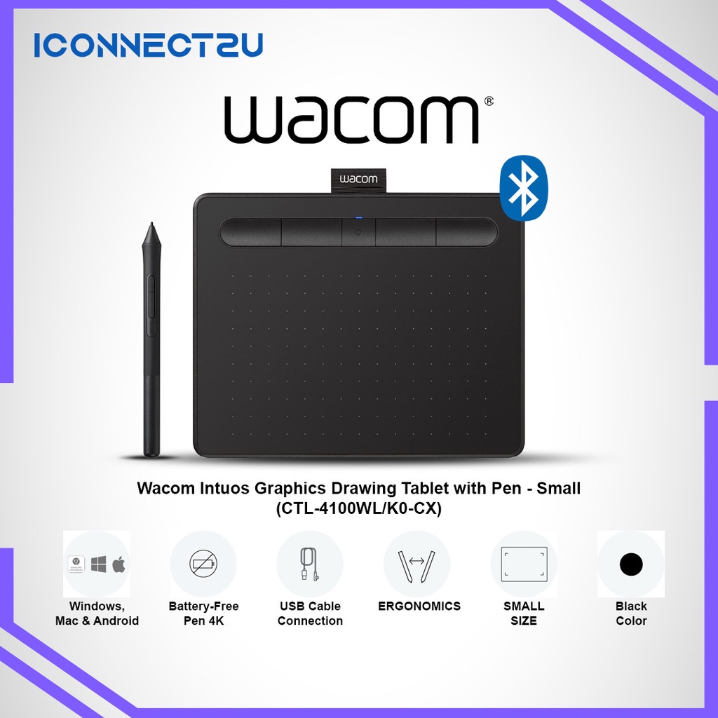 Wacom CTL-4100WL/K0-CX Intuos Small Pen Tablet with Bluetooth - Black ...