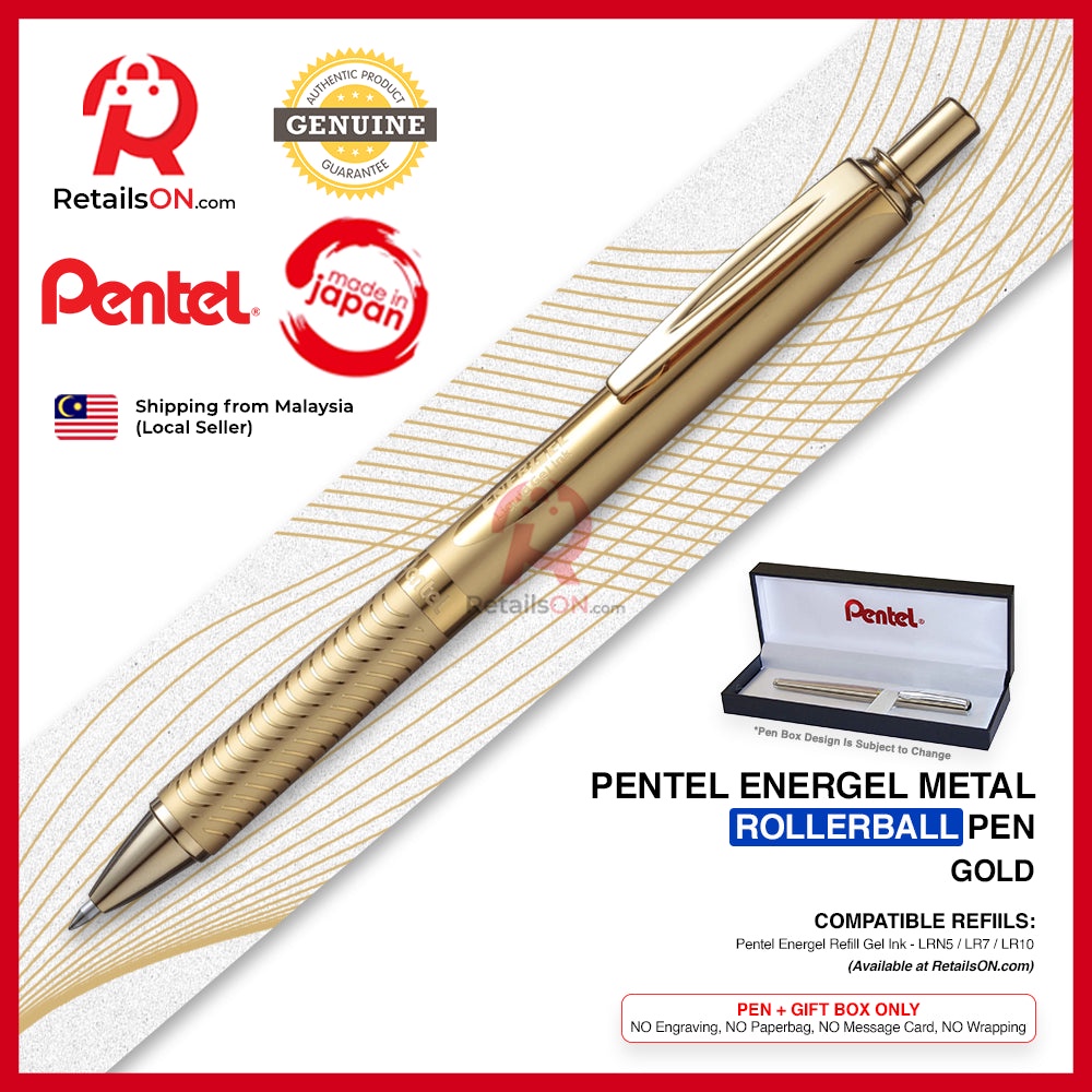 Pentel Energel Metal Rollerball Pen - Metallic Gold / BL407 - Energel ...