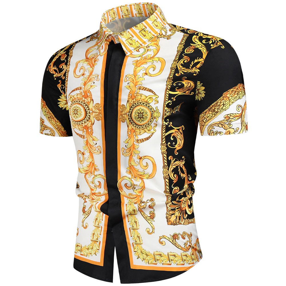 Luxury Royal Shirt Men Casual Slim Fit Short Sleeve Shirts Mens Paisley ...