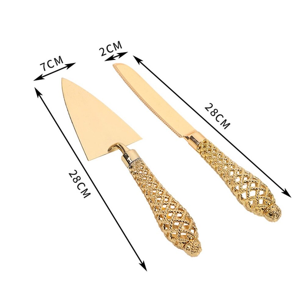 2Pcs/Set Gold Cake Cutting Set Cake Shovel Wedding Party Cake Knife ...