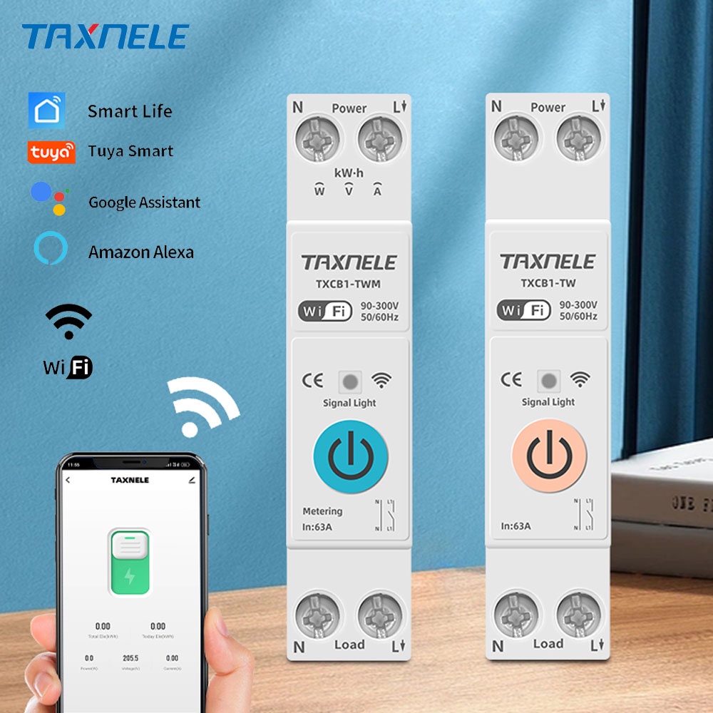AC 90-300V TUYA WIFI Smart Circuit Breaker 1P 63A Power Metering Energy ...