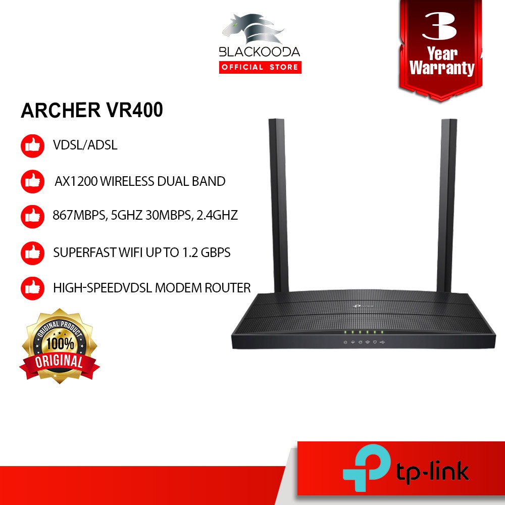 TP-LINK Archer VR400 AC1200 5Ghz Wireless Dual Band Streamyx VDSL Modem ...