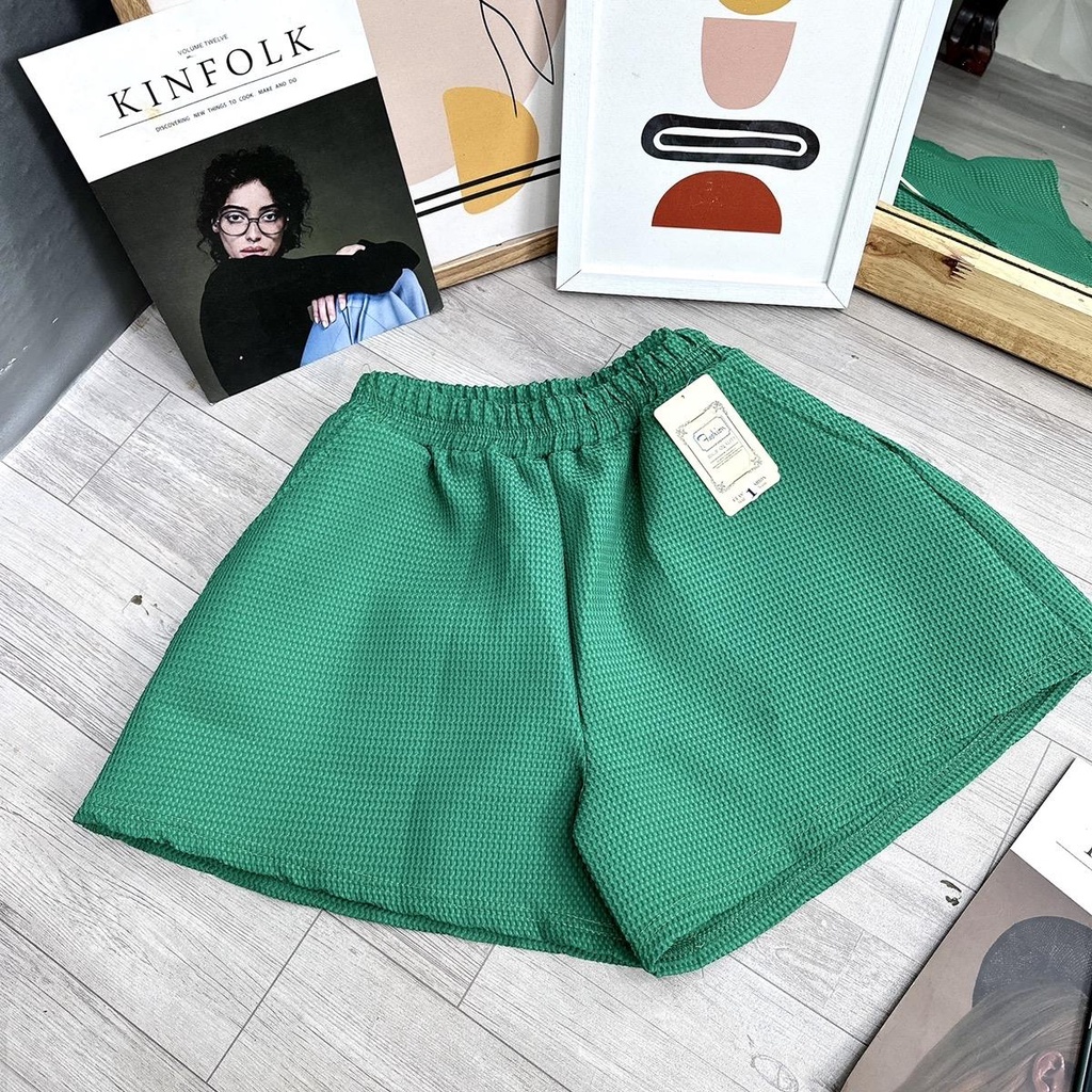 Women's big size puffy tatar shorts, A-shaped, elastic waist, square ...