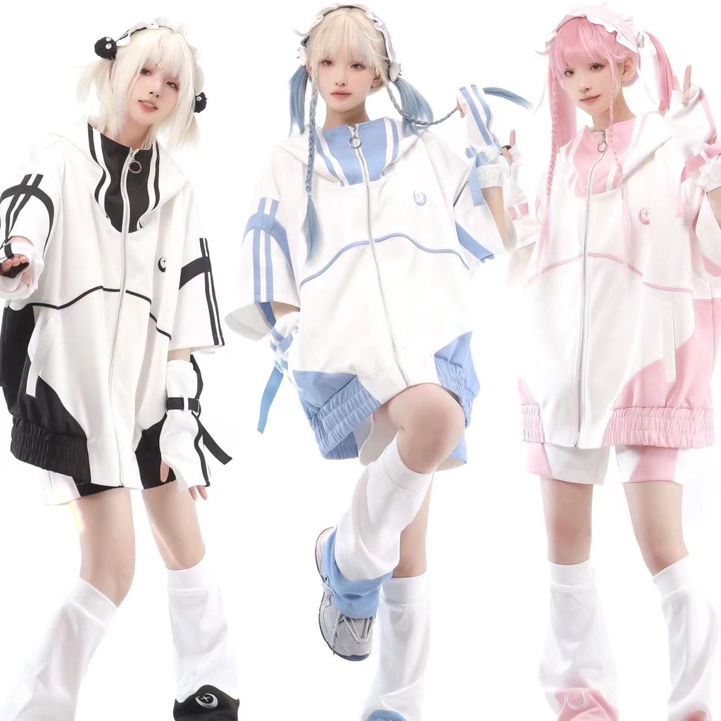 Lolita Coat Sporty Style Short Sleeve Shorts Pink Set landmine style ...