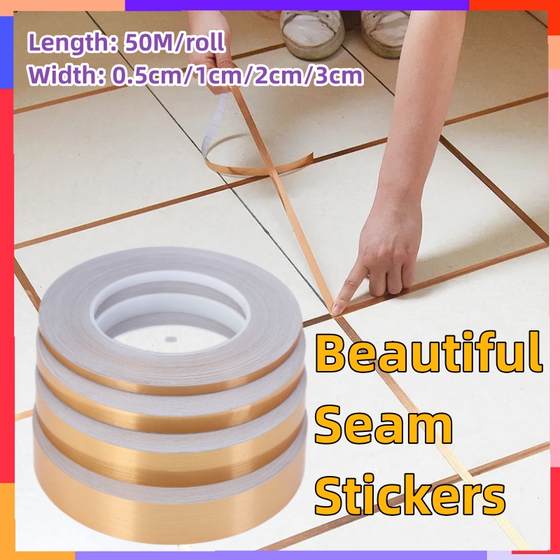 50M/Roll Gold Beautiful Seam Ceramic Tile Stickers Mildewproof Decor ...