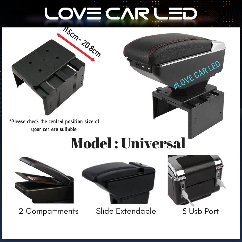UNIVERSAL Arm Rest 100% FIt & Double Layer Storage Armrest With 7Usb ...
